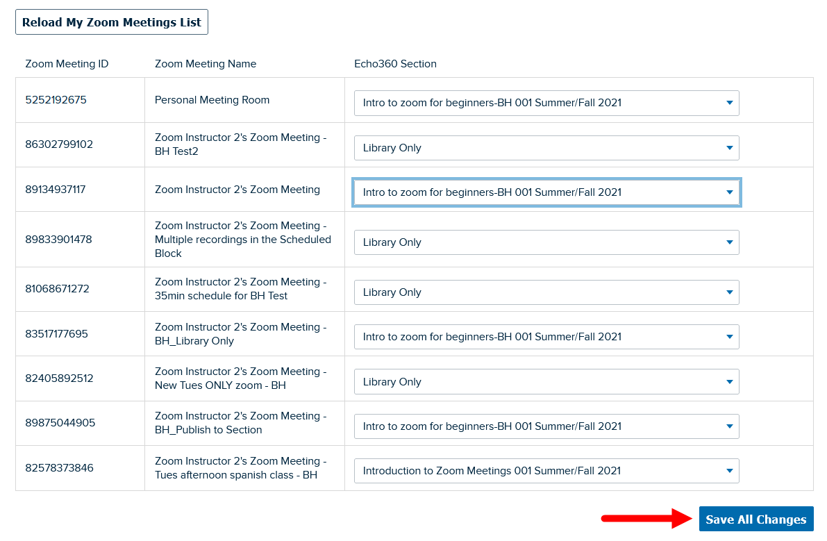 EchoVideo: Mapping Zoom Meeting Recordings to EchoVideo Sections – Support