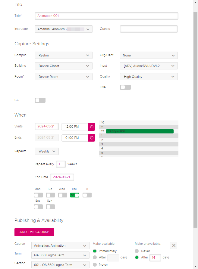 EchoVideo: Creating Captures and Capture Schedules – Support