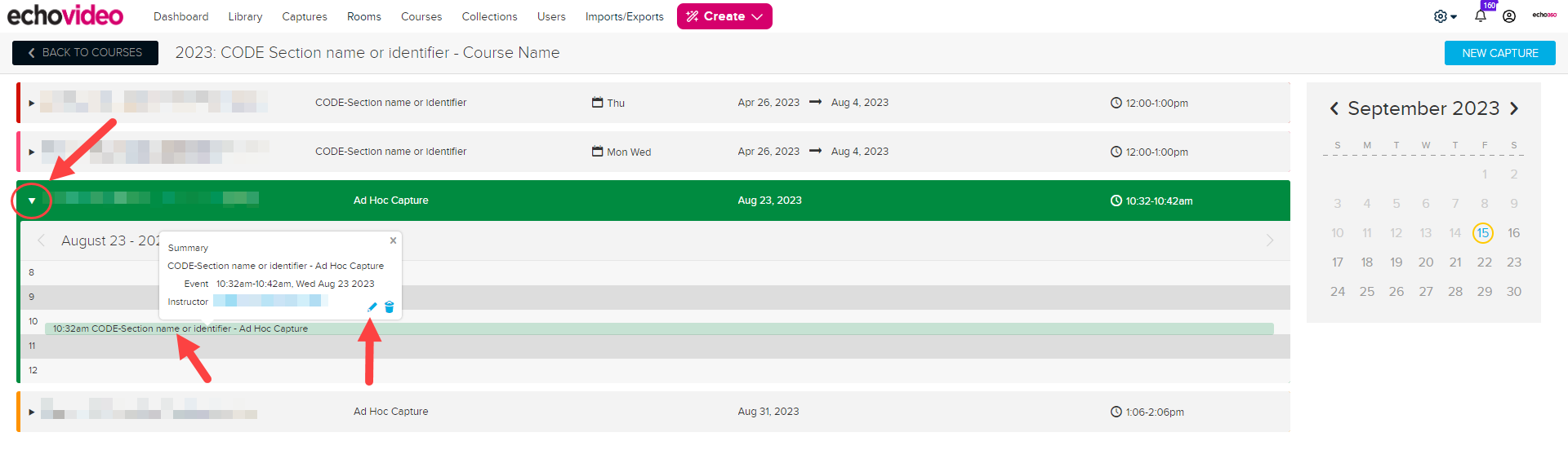 EchoVideo: Managing Capture Schedules – Support