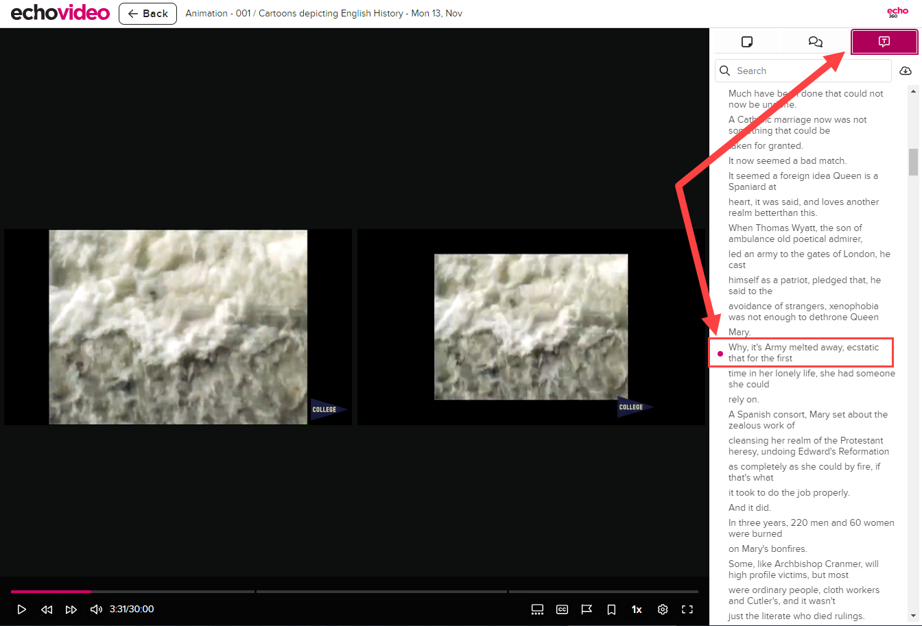 EchoVideo: Viewing Media Transcripts – Support