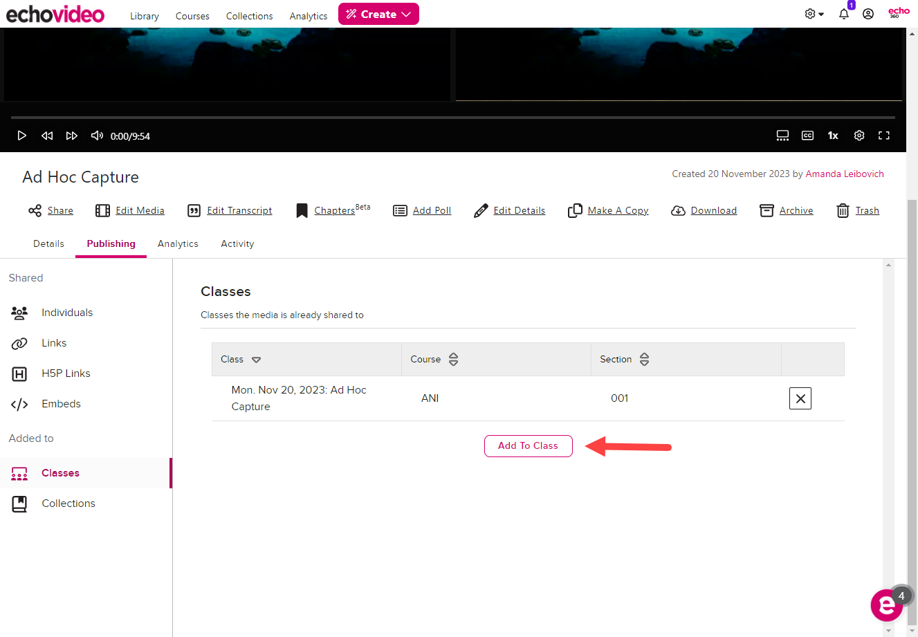 EchoVideo: Post and Remove Media from a Course – Support