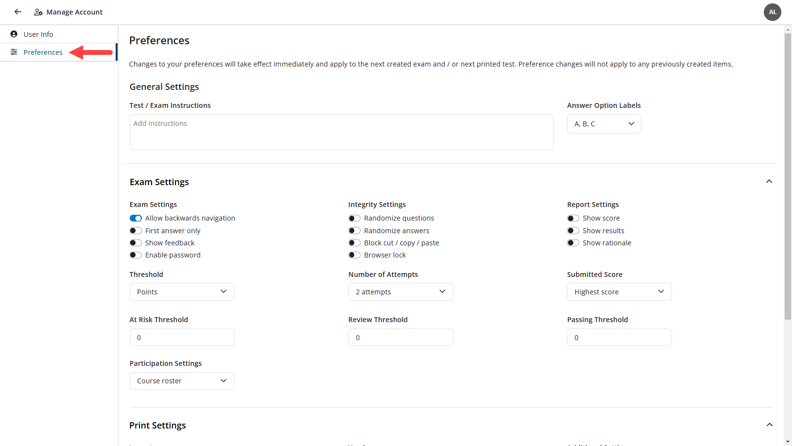 EchoExam: Manage Account Settings – Support